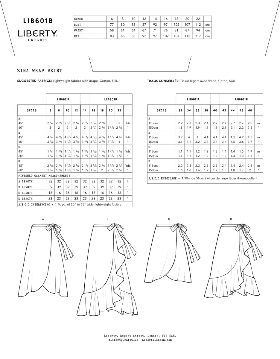 Liberty Sewing Pattern - Zina Wrap Skirt Sizes 6-14 – Intrepid Thread