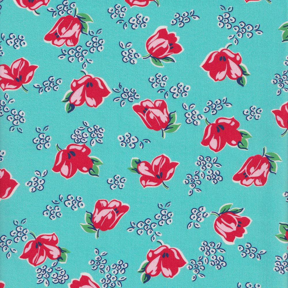 Momnson - Feedsack Tulips on Teal – Intrepid Thread